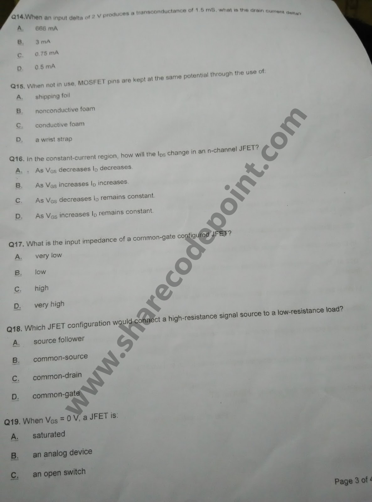 ECE206 : Electronic Devices And Circuits End Term Exam Question Paper - MCQ + Subjective Question