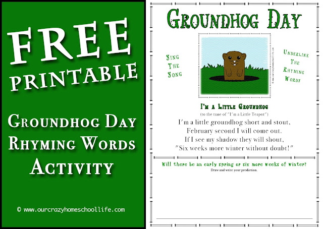 FREE Groundhog Day Rhyming Words Activity... - Our Crazy Homeschool Life