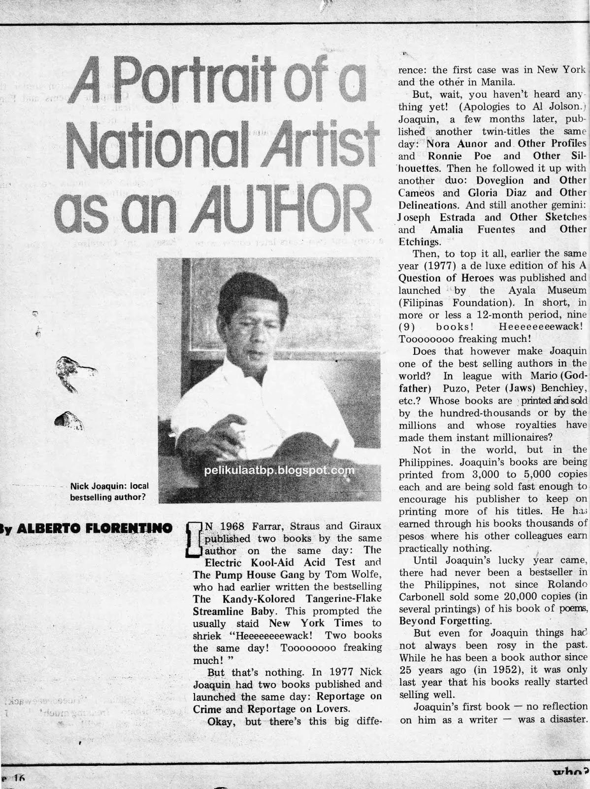 PELIKULA, ATBP.: NICK JOAQUIN: A PORTRAIT OF A NATIONAL ARTIST AS AN ...