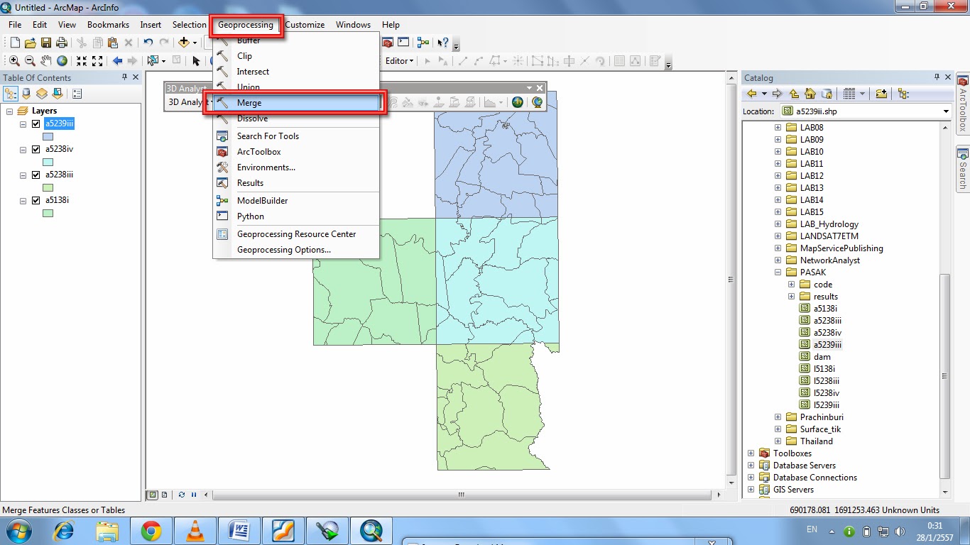 การใช้โปรแกรมArcMap 10: Lab 8 แบบจำลองเวกเตอร์