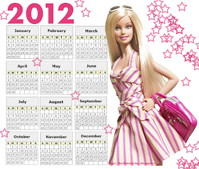 BARBIE COLORING PAGES: 2012 BARBIE CALENDAR FREE PRINTABLE