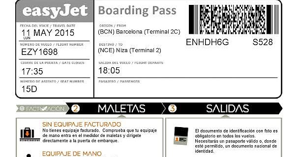 The traveler's drawer: EASYJET. Boarding pass for the flight EZY1698 ...