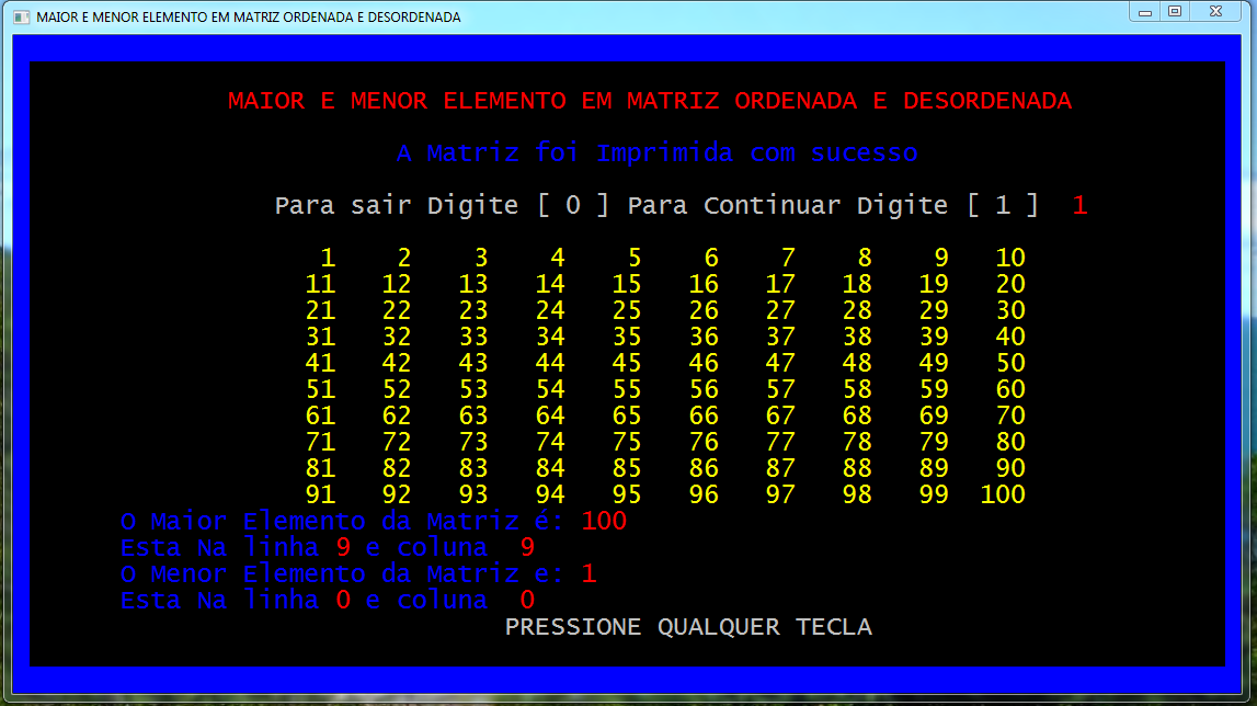 Samuel Lima - Programador C/C++ : Maior e Menor em Matriz Ordenada e Desordenada II