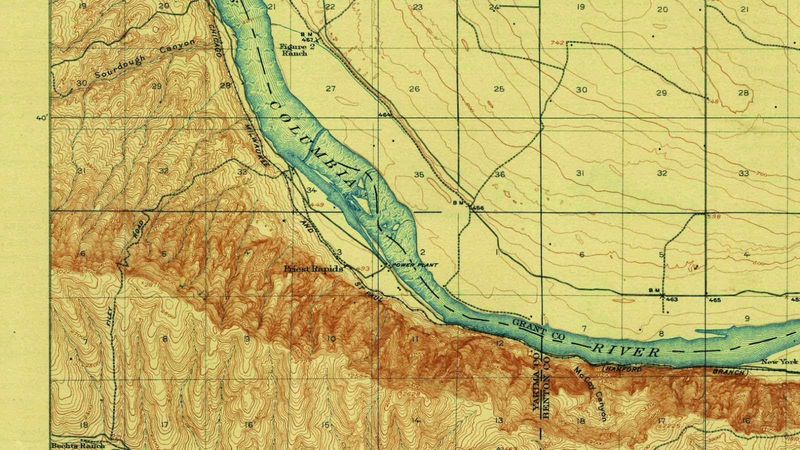 Big Bend Railroad History: 1917 Priest Rapids Topo Map