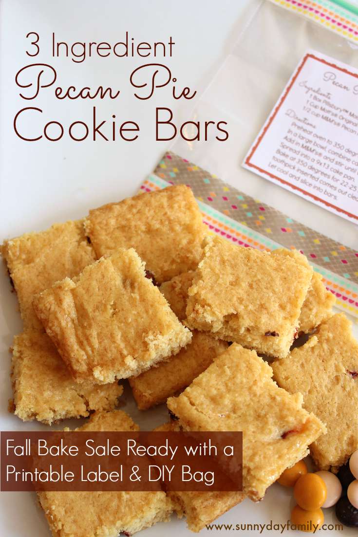 3 Ingredient Pecan Pie Cookie Bars: Fall Bake Sale Ready with Printable ...