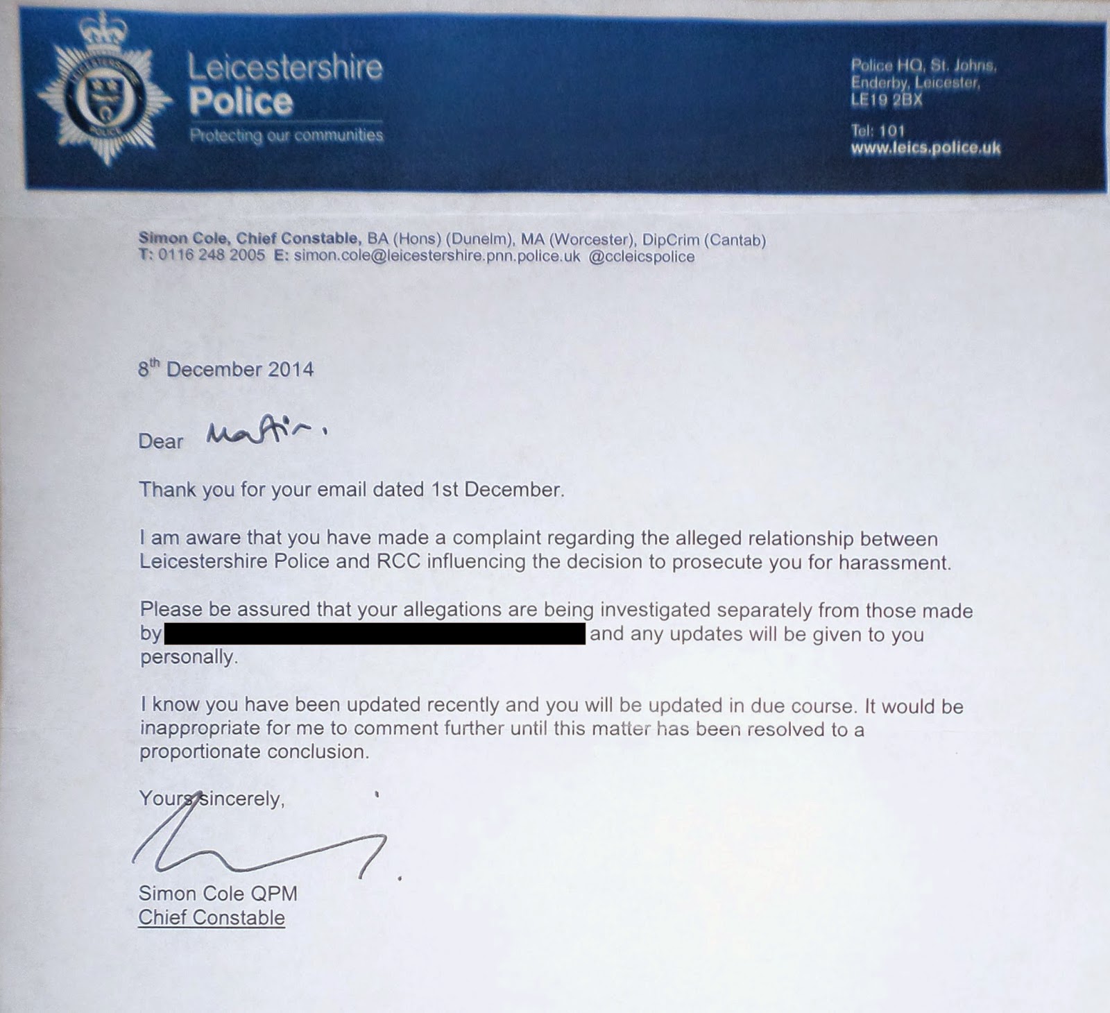 Martin Brookes Oakham: Simon Cole Chief Constable Leicestershire Police ...