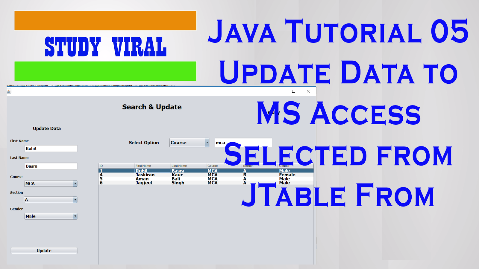 Java Swing with MS Access 05 - Select and Update Data From JTable - Study Viral ~ Study Viral ...