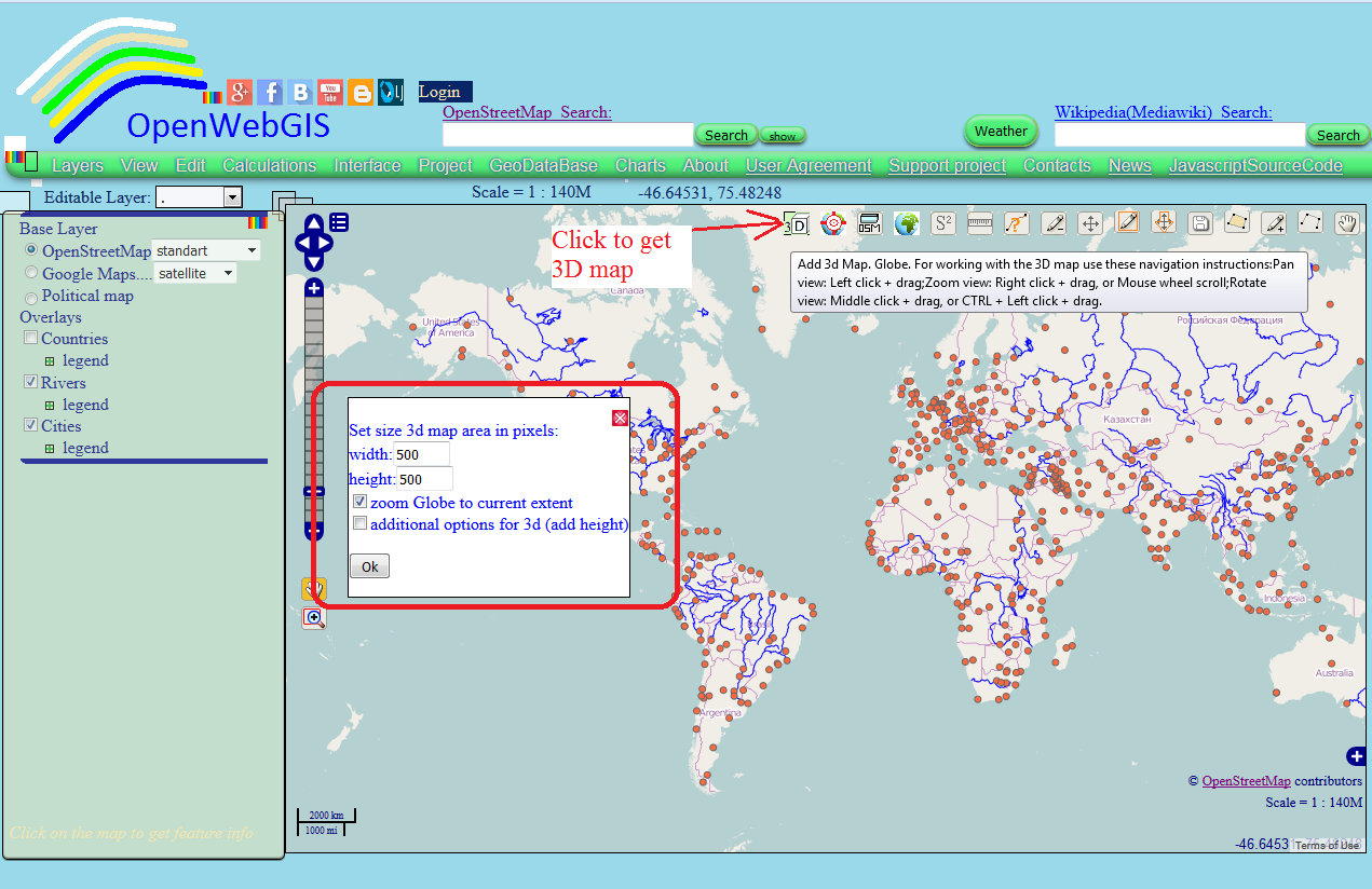 OpenWebGIS is free online GIS: 3D maps, new version of Cesium JavaScript library and OpenWebGIS