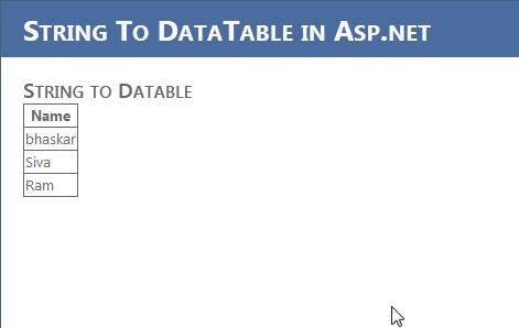 Aspdotnet-Sharepoint: String to DataTable in asp.net using C#.Net