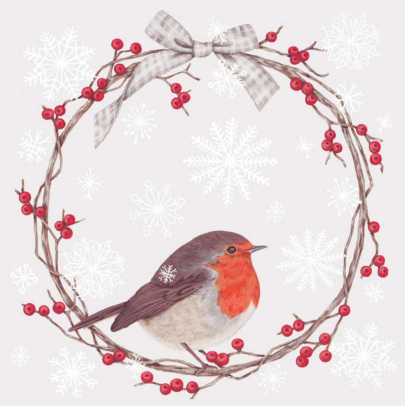 Robin on wreath | Illustration noel, Dessin noel, Image noel