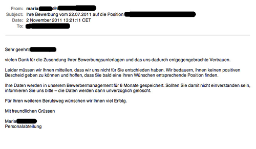 Wir Bedauern und Viel Glück! - Ablehnungsschreiben: wir bedauern..es ...