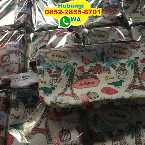 Dompet Kanvas Handle Ring Dengan Pita Sablon Nama | Souvenir Pernikahan