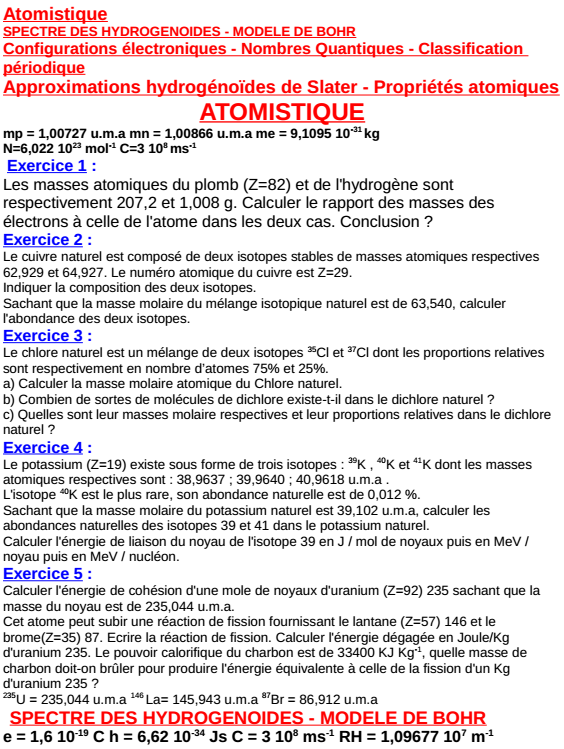 atomistique exercices corrigés pdf PDF Cours,Exercices ,Examens