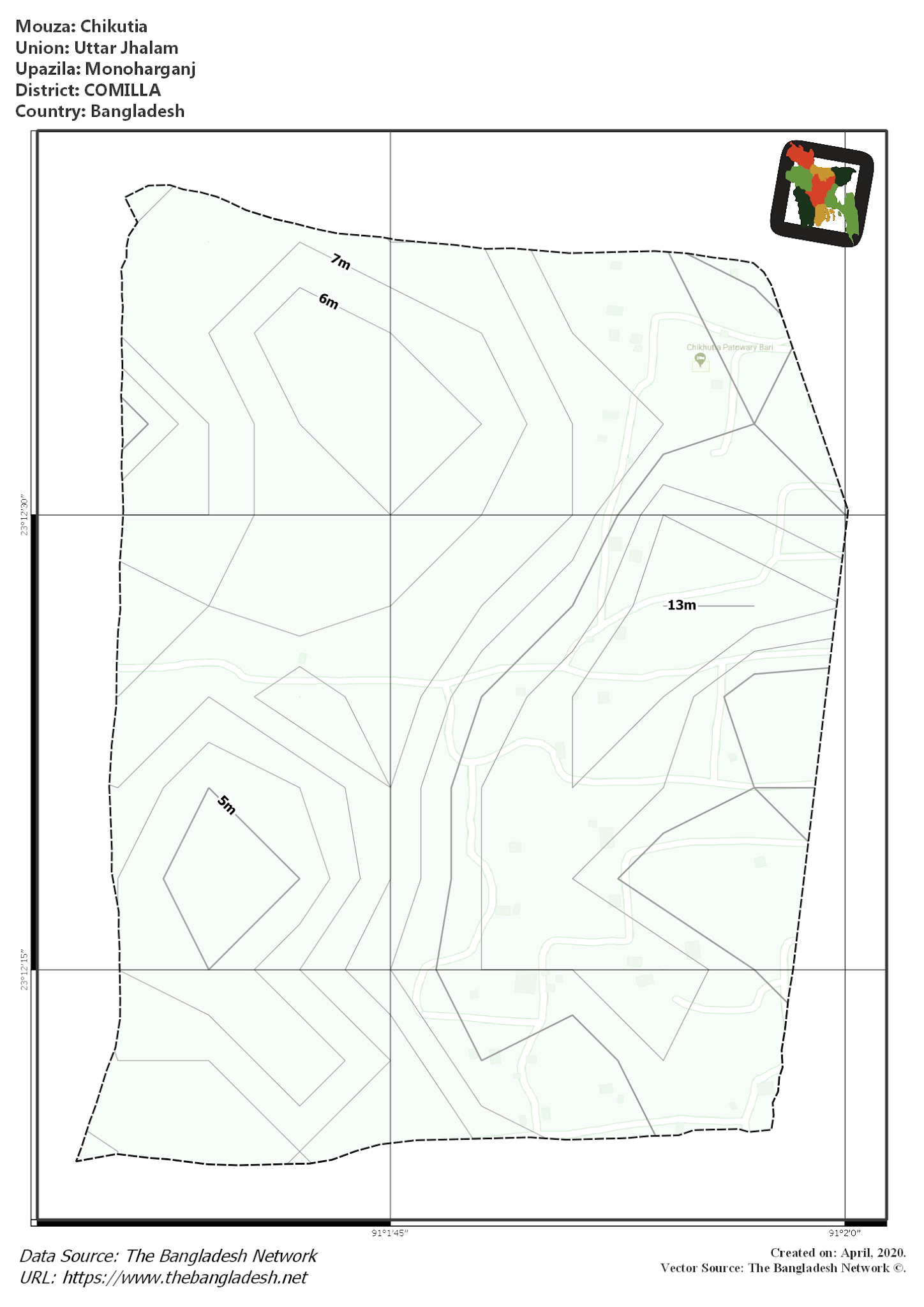Map of Chikutia Mouza, Monoharganj, Comilla