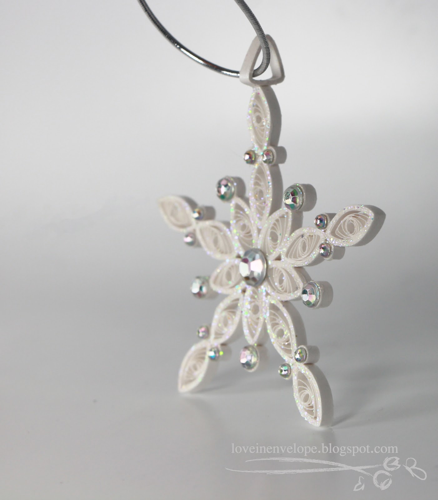 Love In Envelope Quilled Shiny White Snowflake Ornament