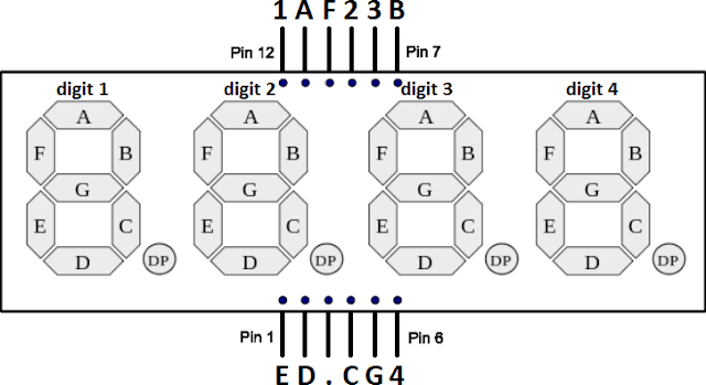 Pallav: 7 Segment 4 digit display using Arduino MEGA 2560