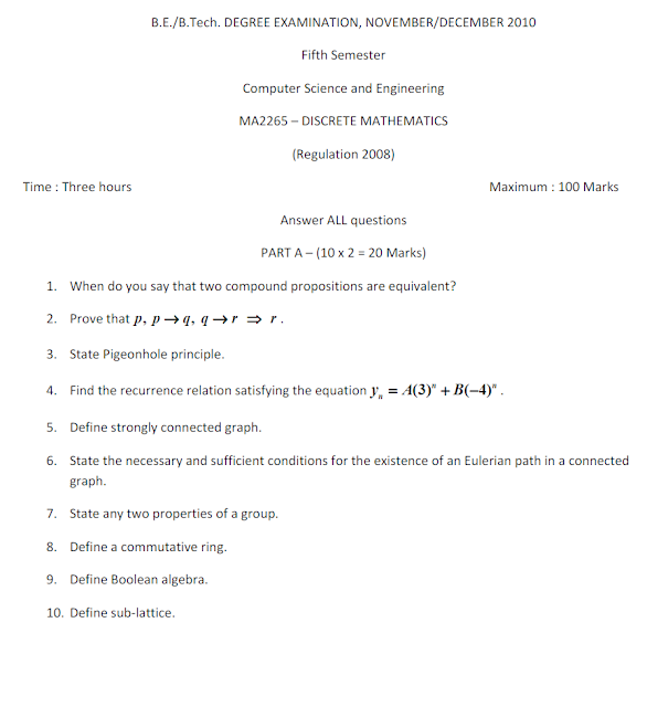 MA2265 Discrete Mathematics Nov Dec 2010 Question Paper - University ...