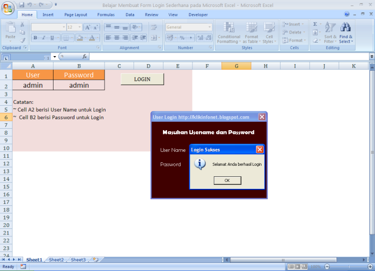 Belajar Membuat Form Login Sederhana pada Microsoft Excel | KLIK INFO NET