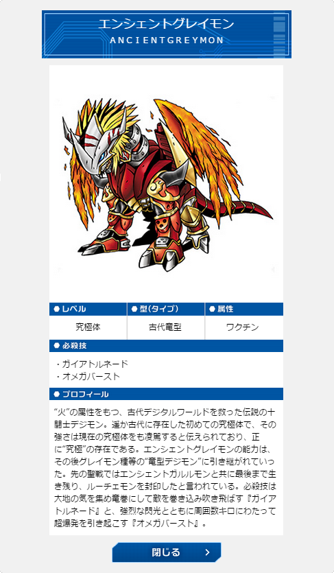 デジモン図鑑 [Reference]: Ancient Greymon | Template DD
