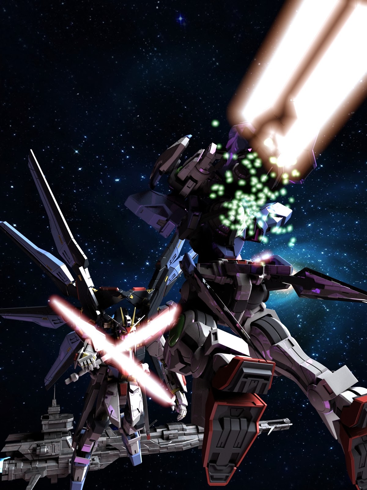 Strike Freedom Gundam VS Gundam OO X Gundam Exia Fanart