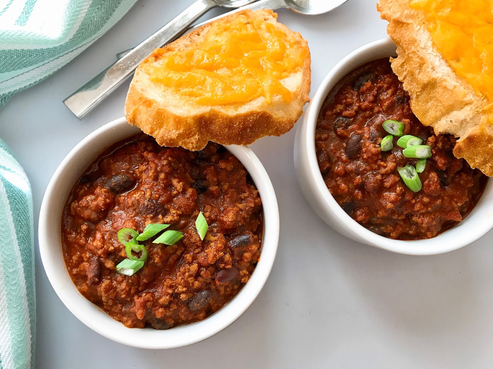 Beefy Chili with Smoky Cheddar Toast