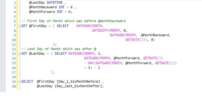 Find first and last day of specific months before/after current date ...