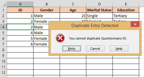 Excelligence Restrict Duplicate Entries And Set Custom Error Message In Microsoft Excel