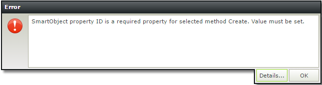 SmartObject property ID is a required property for selected method Create. Value must be set.