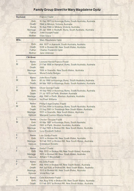 Fradd Family History: Mary Magdalene Fradd [nee Opitz] 1877