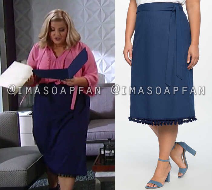 Amy Driscoll's Blue Pom Pom Trimmed Skirt - General Hospital, Season 55 ...