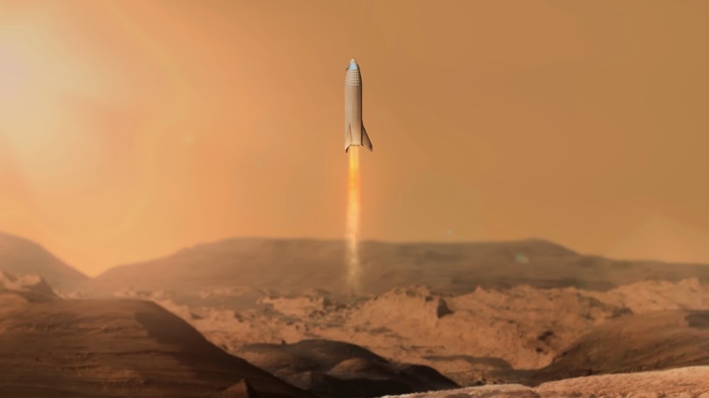 SpaceX Big Falcon Ship landing on Mars by HazeGrayArt | human Mars