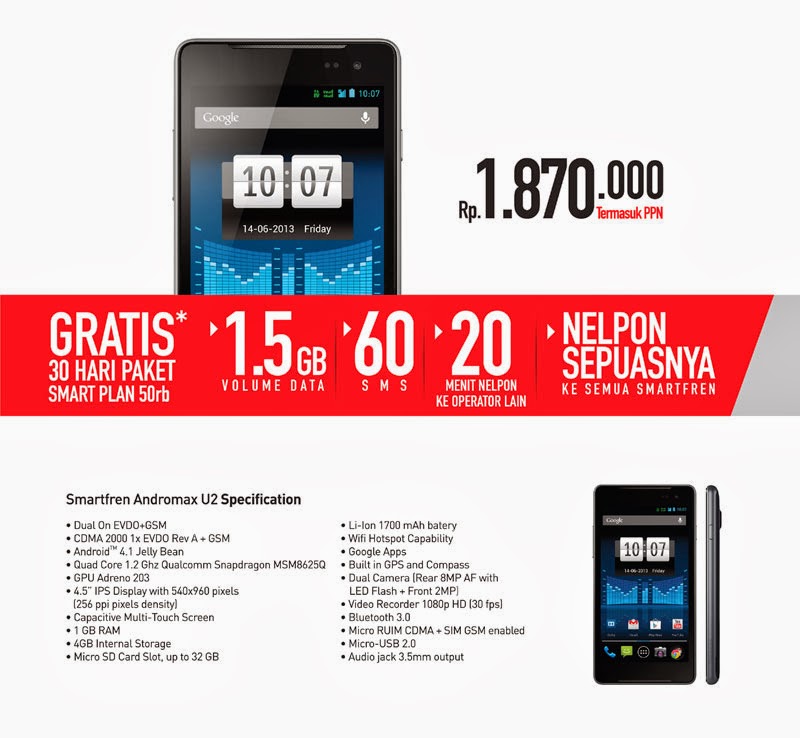 Smartfren Andromax U2 Si Gahar Processor Quad-core