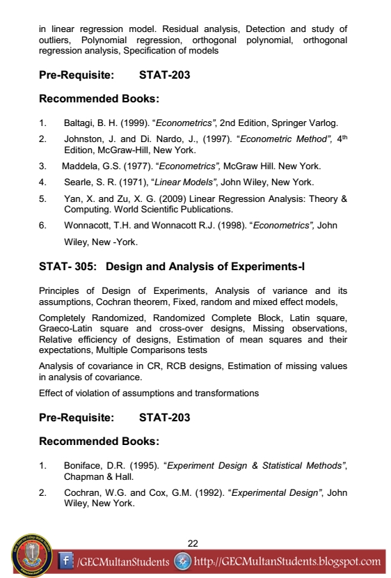 Course Outline for BS Statistics 5th Semester BZU Multan - Govt Emerson ...