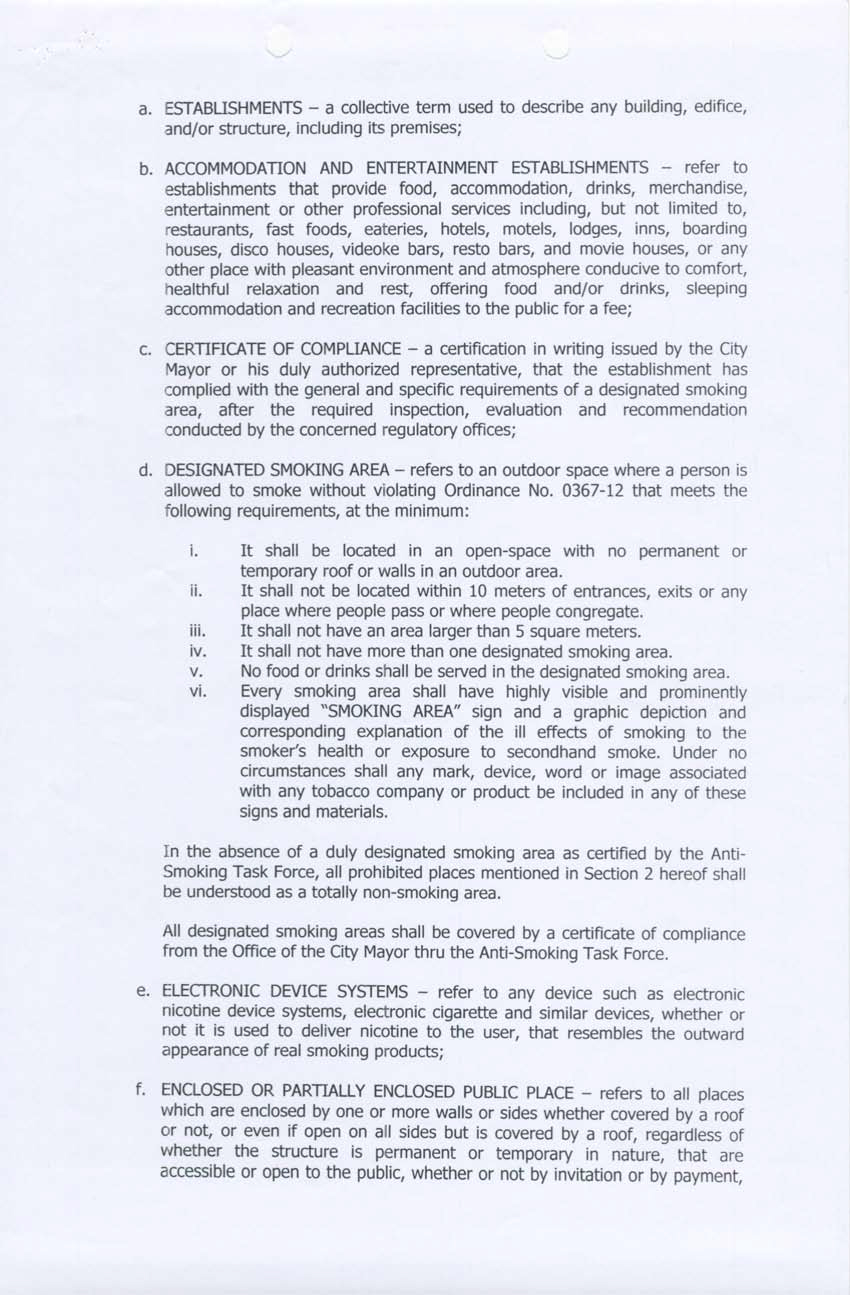 ANTI-SMOKING ORDINANCE 0367-12 - VICES REGULATION UNIT