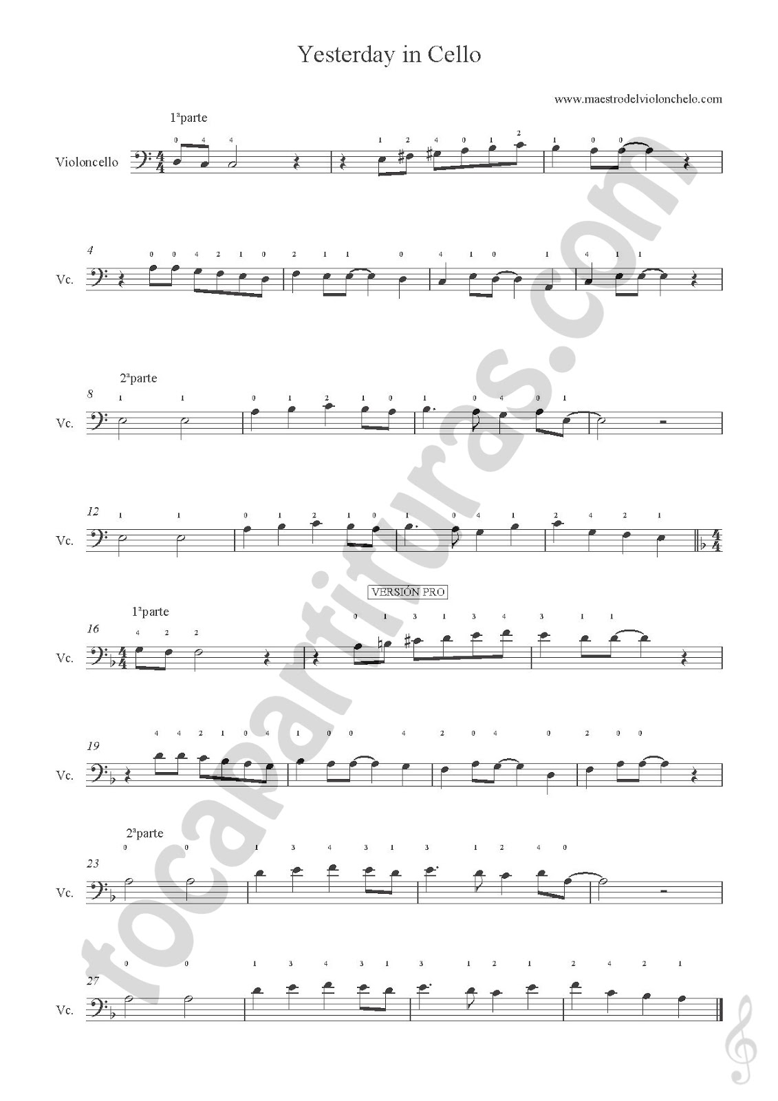 tocapartituras: 7 Partituras en Clave de Fa para Violonchelo con Vídeo ...