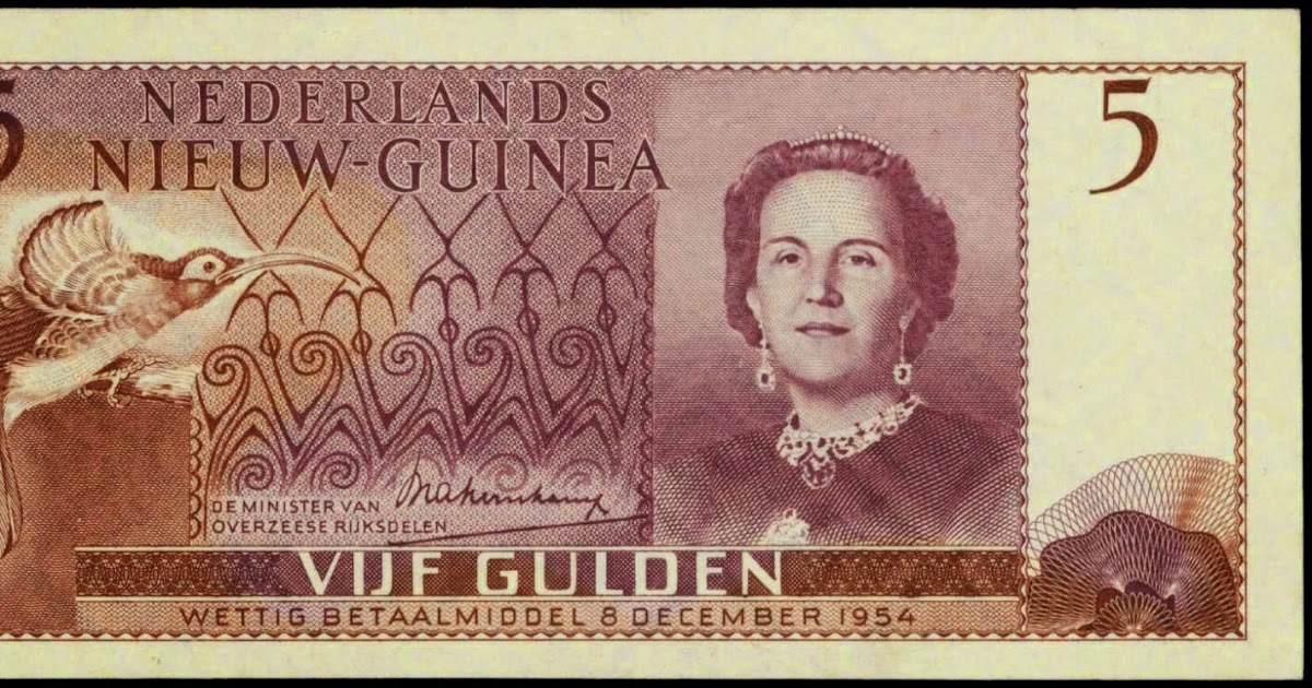 Netherlands New Guinea 5 Gulden banknote 1954 Queen Juliana|World ...