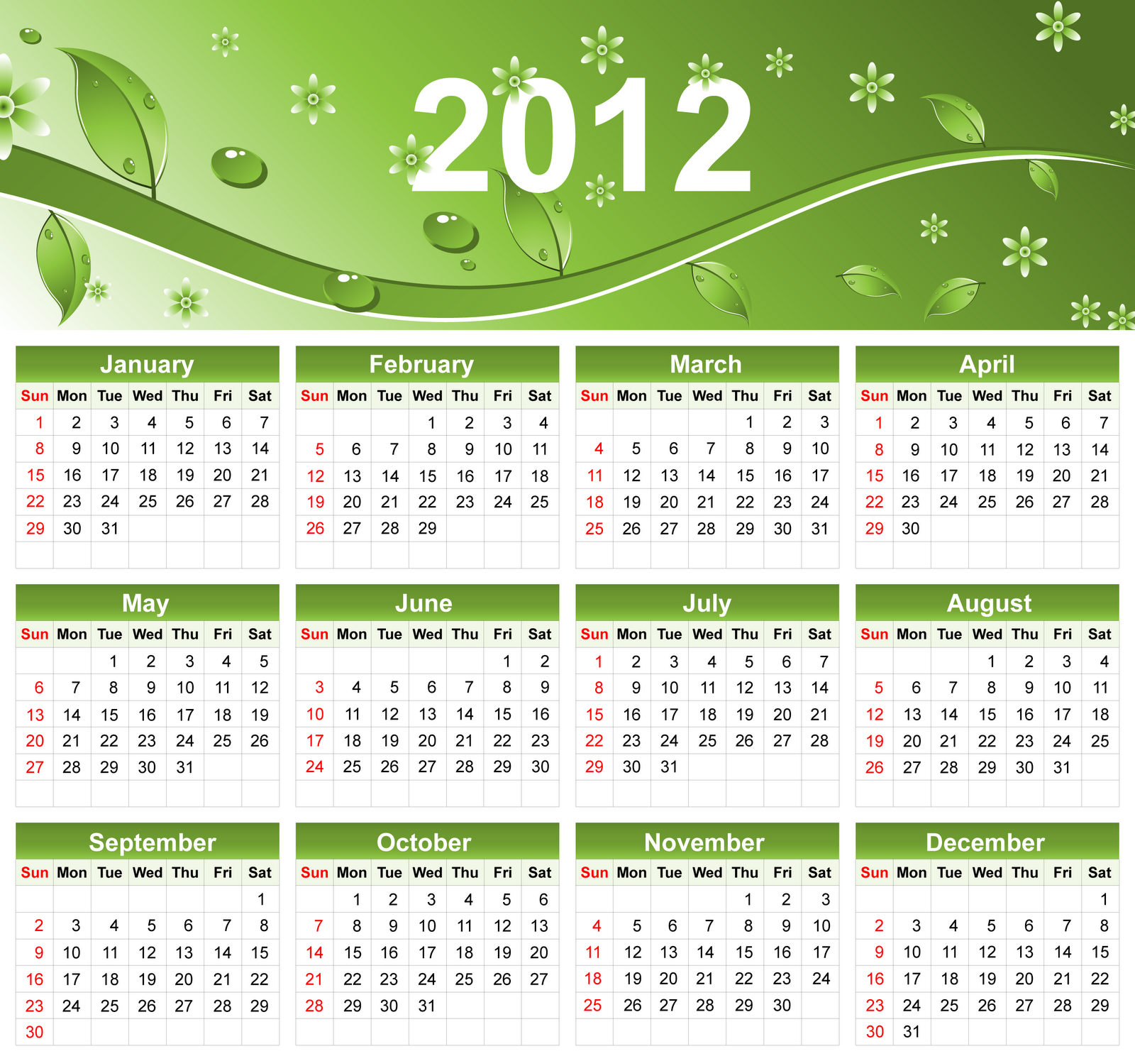 Vetores - Calendario 2012 | L- T Goodies :)