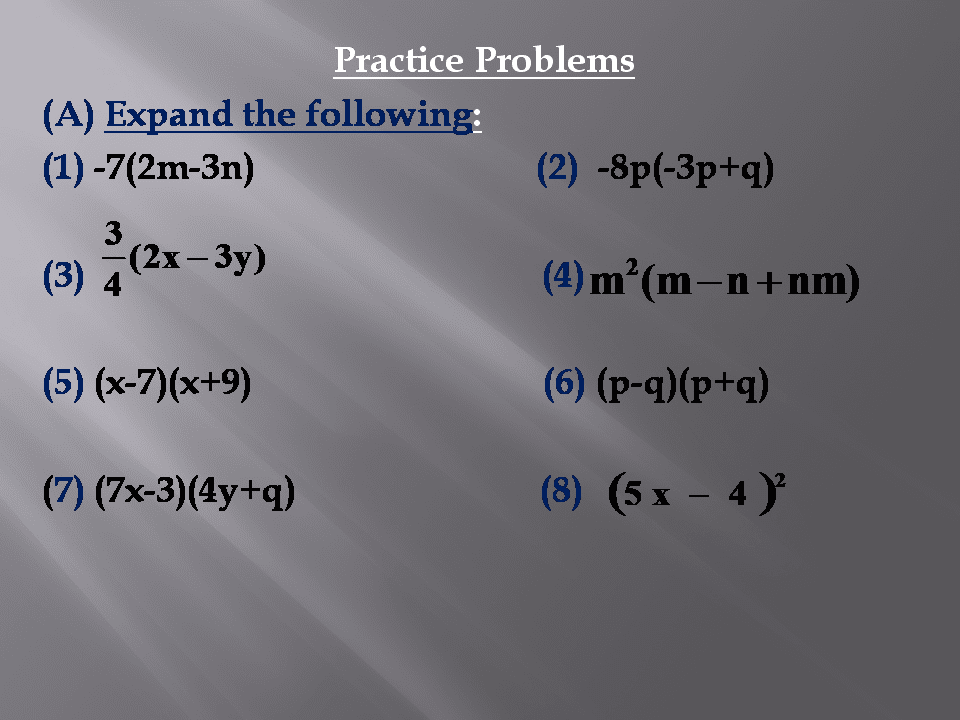 Math 9: Chapter 4: ALGEBRAIC MANIPULATION