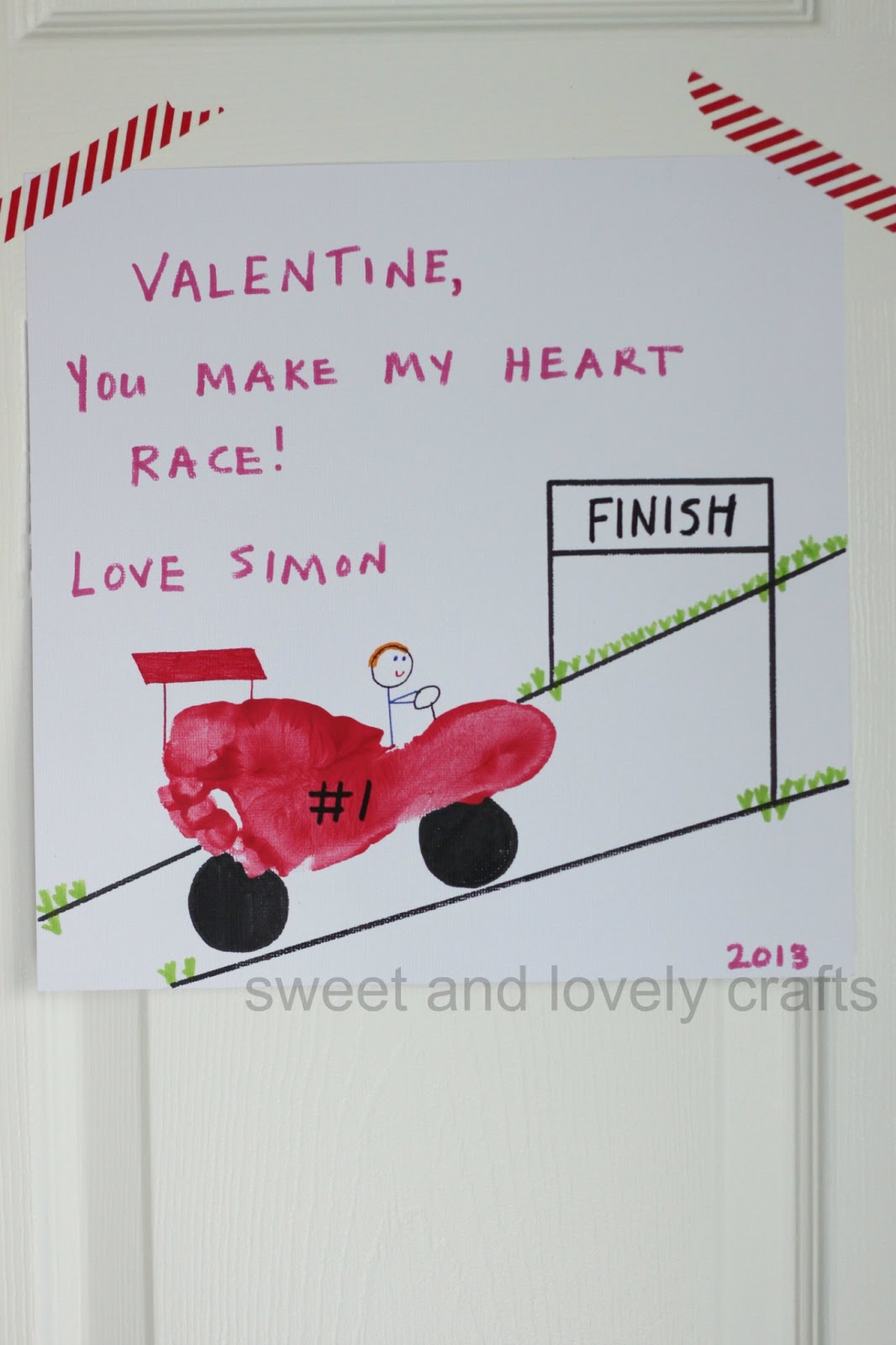 sweet and lovely crafts: Footprint Race Car Valentine!