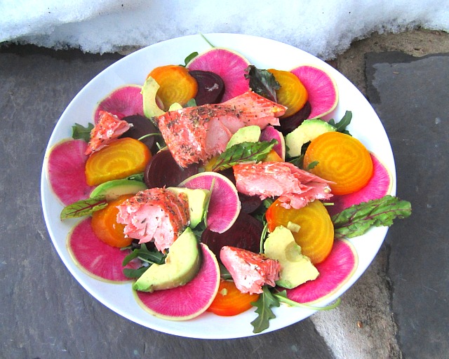 Slow Roasted Salmon w/ Beets & Avocado
