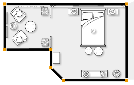 Bedroom layout with furniture setting.