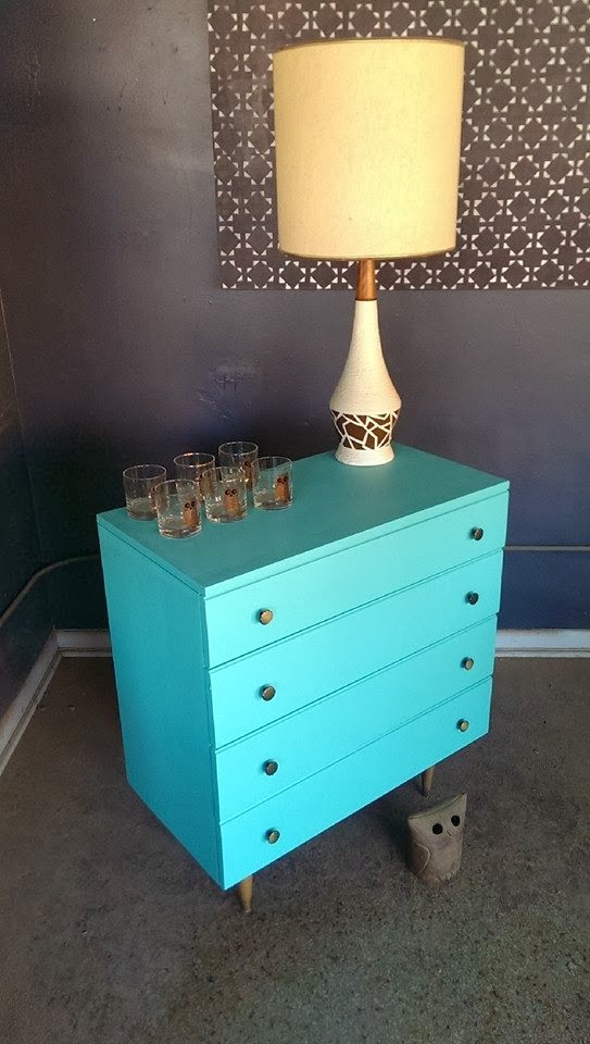 Vintage Ground: Mid Century Four Drawer Tiffany Blue Chest