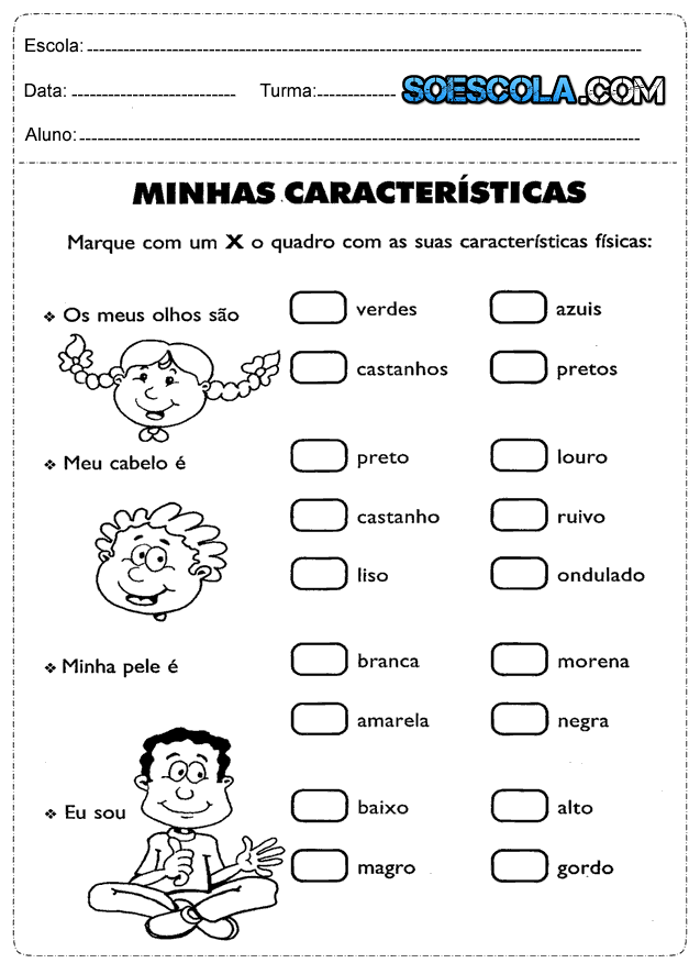 Atividades de ciências 1° ano corpo humano — SÓ ESCOLA