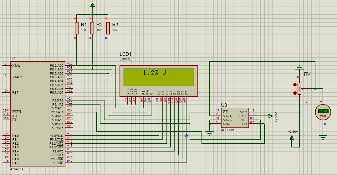 voltmeter simulation in proteus using assembly language for 8051