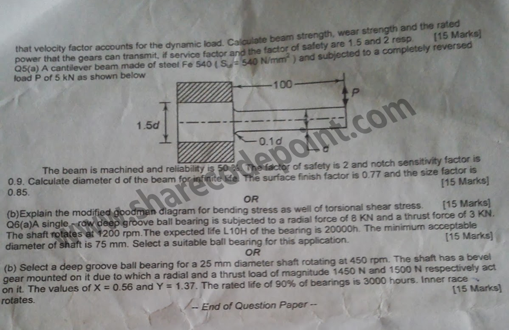 MEC223 : Design of Machine Elements End Term Exam Question Paper - MEC 223 - Lpu Question Paper ...