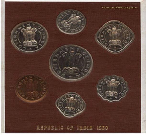 Republic India Coins, Proof Set, Currencies: 1950 Definitive Coin Set