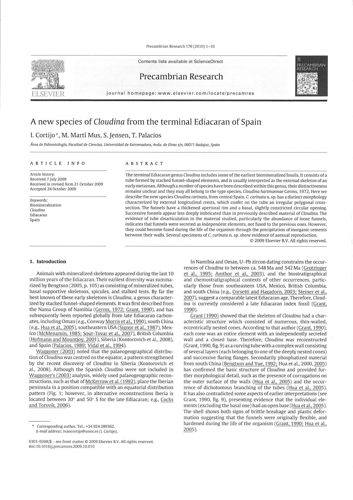GEOLOGÍAS DE EXTREMADURA: "A new species of Cloudina from the terminal ...