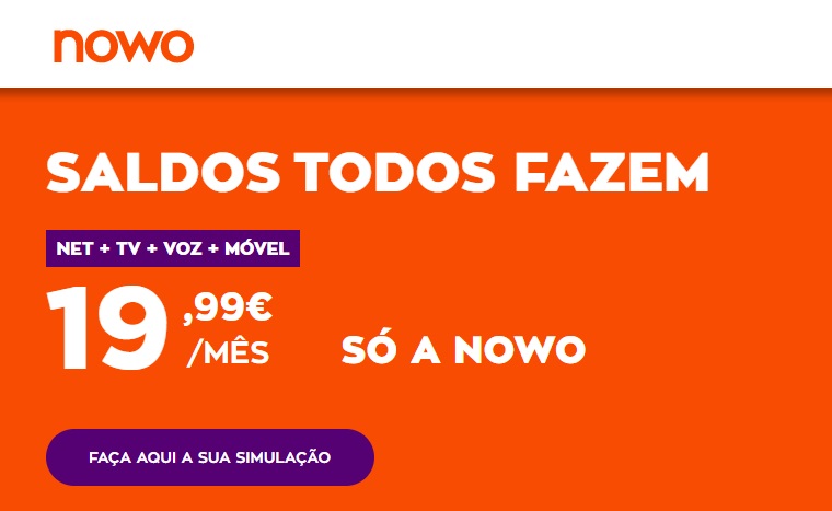 Nowo com campanha Net+TV+voz+móvel por €19.99/mês | Aberto até de Madrugada