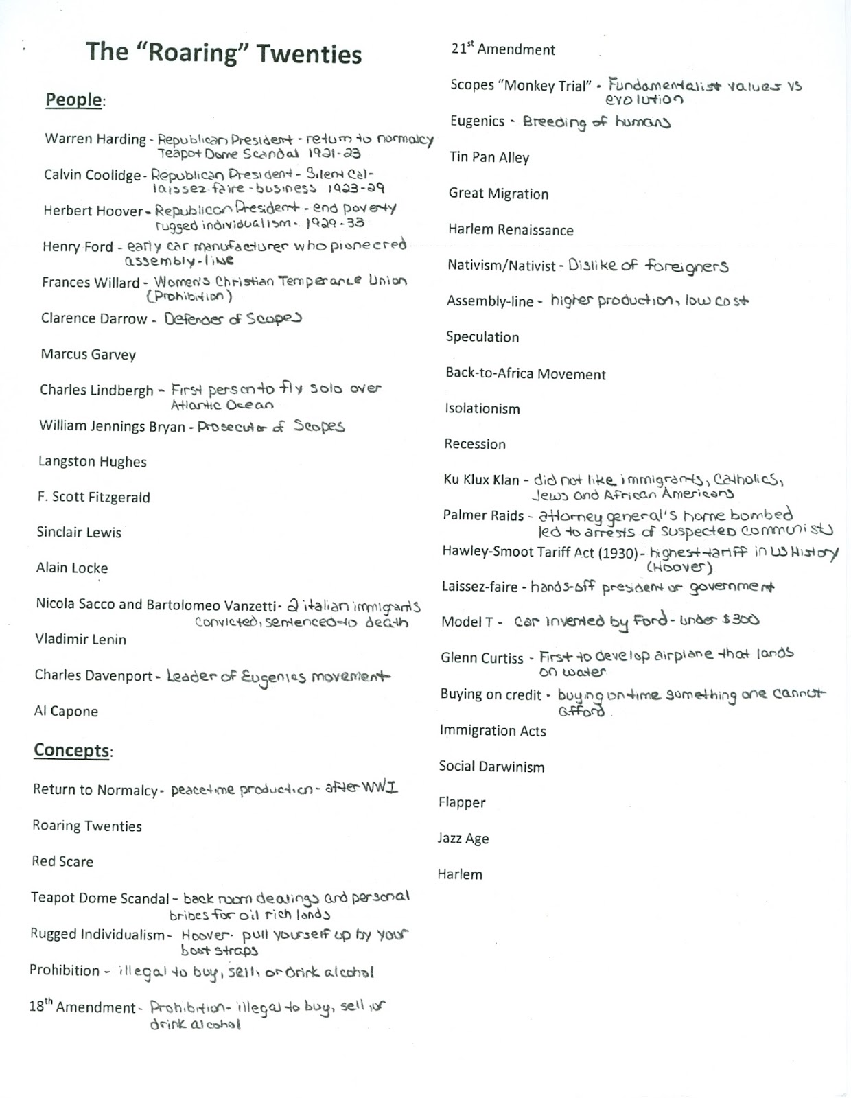 Mr. E's U.S. History and Black History Page: Unit 7 - The Roaring 20s