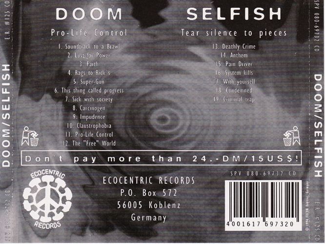 hardcore punk: DOOM / SELFISH - split CD (1993)